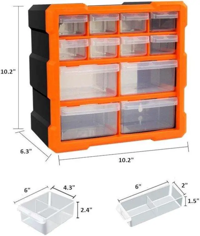 MPM 12 Drawer Plastic Parts Storage Cabinet Stackable Organizer ...
