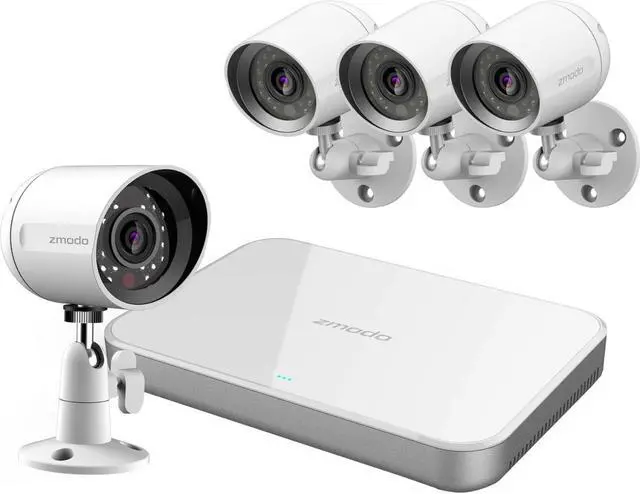 Zmodo 4 Channel 720p Mini sPoE System & 4 HD 720p Day/Night Outdoor IP ...
