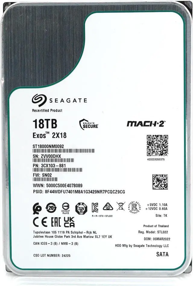 Refurbished: Seagate Exos 2X18 18TB SATA 6Gb/s 7200RPM 3.5" Enterprise ...