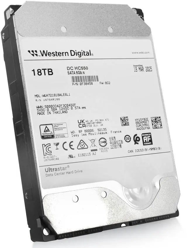 Refurbished: WD Ultrastar DC HC550 18TB SATA 3.5" Enterprise HDD WUH721818ALE6L1 (0F38458 ...