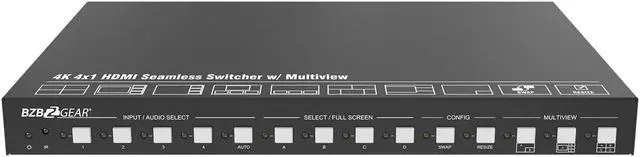 BZBGEAR 4x1 4K UHD HDMI Seamless Switcher/Scaler/MultiViewer with IP/RS-232/Audio De-embedding ...