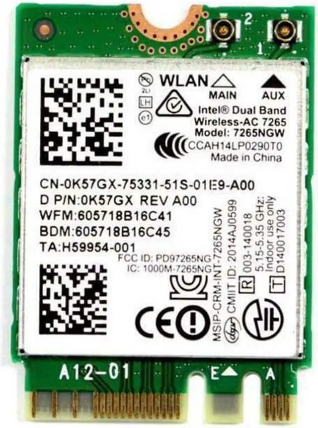 Dell Intel Wireless-AC 7265 Dual Band WiFi 802.11ac/a/b/g/n BT4.0 M.2 ...