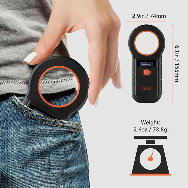 Tera Portable Pet Microchip Scanner - Animal Tag Reader with Magnifying ...