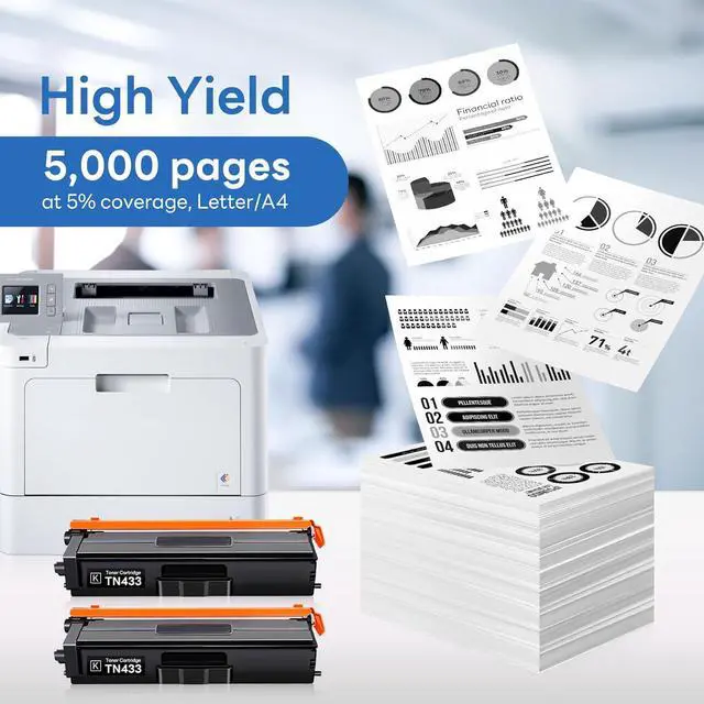 TN-433BK TN433BK 2-Pack High Yield Black Toner Cartridge Compatible ...