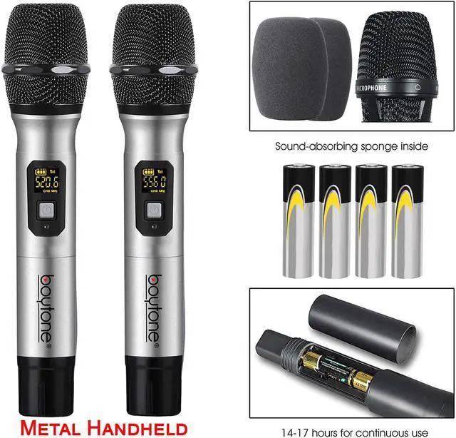 Boytone BT-48UM 100 Channels Wireless Microphone Dual Metal Professional UHF Cordless Dynamic ...