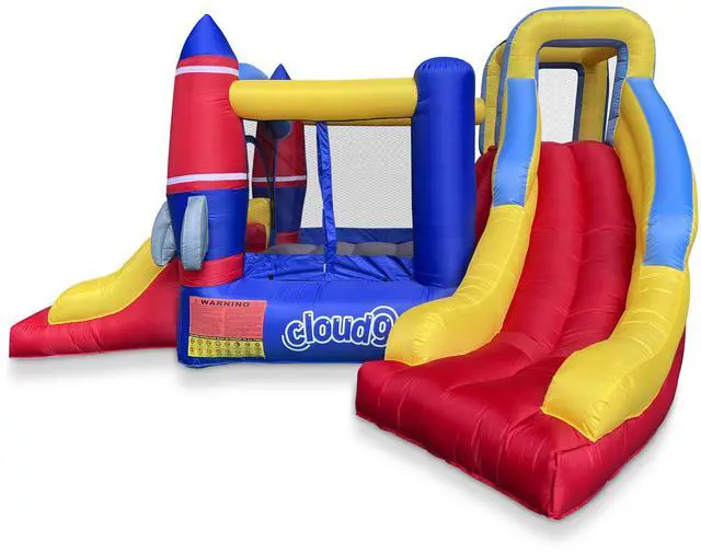 Cloud 9 Inflatable Rocket Bounce House with Blower, Bouncer for Kids with Two Slides and Large ...