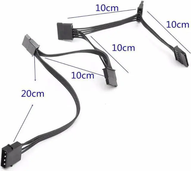4 Pin Molex Male to 5 x 15 Pin SATA Female Power Cable Adapter For ...