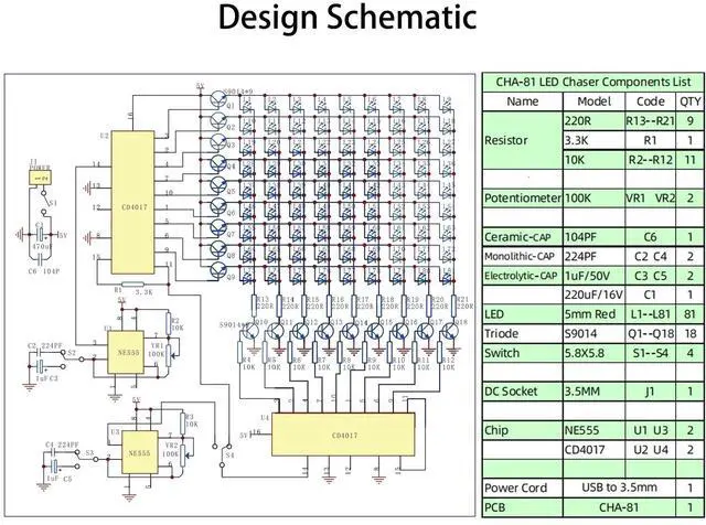 LED Chaser Kit Soldering Practice Kit PCB Board Red Light LED DIY Kit ...