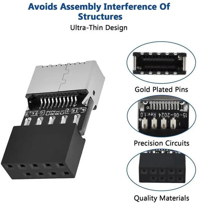 USB 2.0 to USB 3.2 Gen 1 Header Adapter, Mainboard 9 Pin Male to USB 3. ...