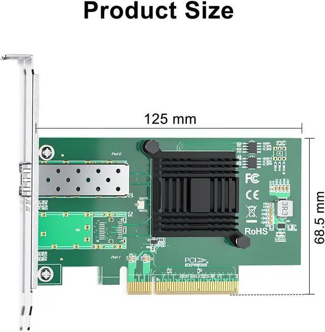 10Gtek 10Gb PCI-E NIC Network Card, Single SFP+ Port, with Intel 82599EN Controller, Ethernet ...