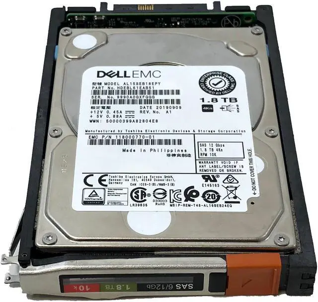 Dell EMC Toshiba 1.8Tb AL15SEB18EPY SAS 12Gb/s 2.5" 10K RPM 128Mb Cache ...