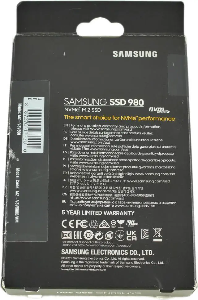 Refurbished: Samsung 980 500GB MZ-V8V500V V-Nand SSD NVMe M.2 PCIe 3 ...