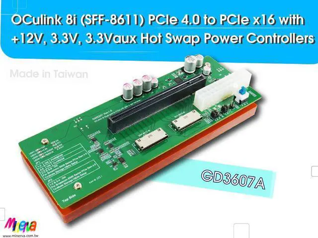 OCulink 8i (SFF-8611) dual port PCIe 4.0 to PCIe x16 with +12V, 3.3V, 3 ...