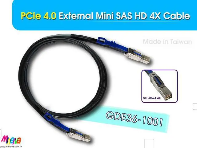 PCIe 4.0 External Mini SAS HD (SFF-8674) 4X cable, support Common Clock ...