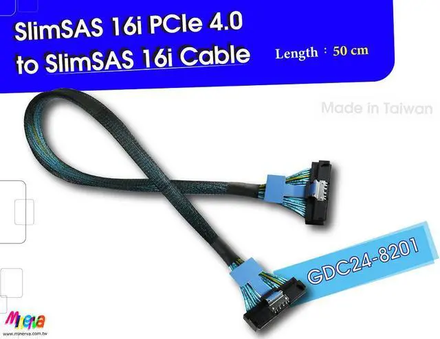 PCIe 4.0 SlimSAS 16i(SFF-8654) with Low profile male connector, 50cm ...