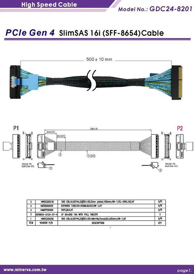 SlimSAS 16i (PCIe 4.0) to PCIe x16 with +12V, 3.3V, 3.3Vaux Hot Swap ...