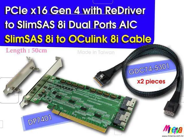 PCIe x16 Gen4 with ReDriver to SlimSAS 8i dual port AIC & SlimSAS 8i to ...