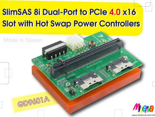 SlimSAS 8i Dual-Port PCIe 4.0 to PCIe x16 Slot with +12V, 3.3V, 3.3Vaux ...