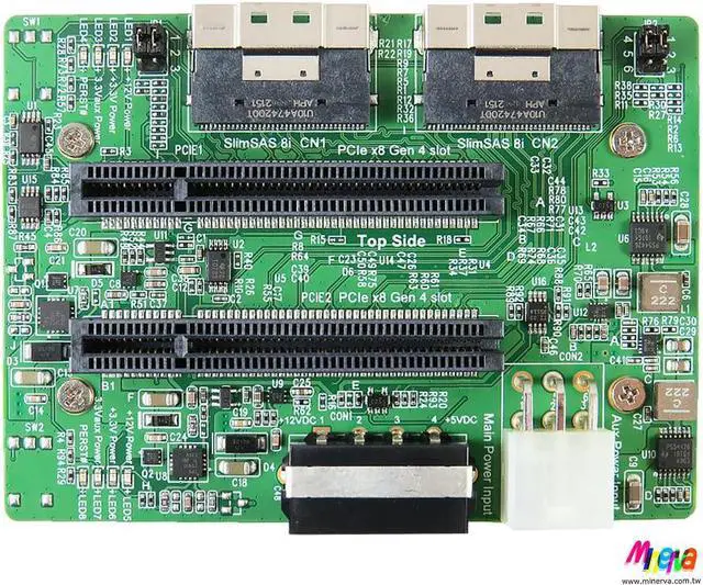 SlimSAS 8i x2(PCIe 4.0) to PCIe x8 Slot x2 with +12V, 3.3V, 3.3Vaux Hot ...