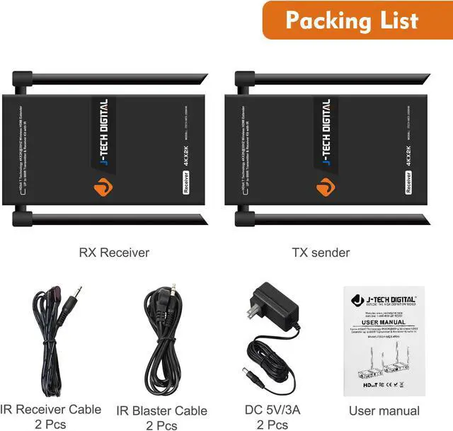 J-Tech Digital HDbitT Series 1X2 Wireless HDMI Extender DUAL Antenna ...