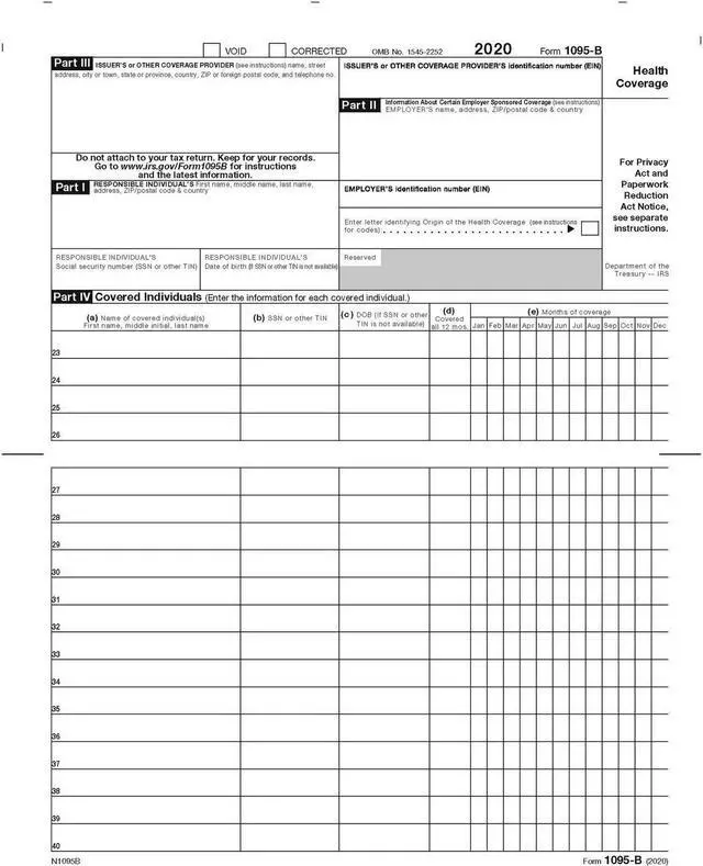 1095-B Employee/Employer Copy Health Coverage Forms, 8-1/2" x 11" w ...
