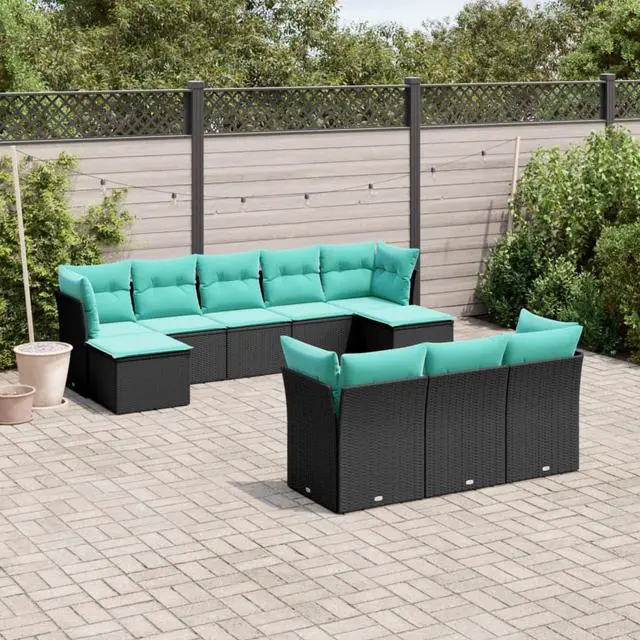 vidaXL Patio Sofa Set Black, Blue PE rattan, Powder-coated steel ...