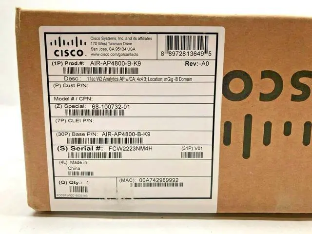 Cisco AIR-AP4800-B-K9 Aironet IEEE 802.11ac 5.20 Gbit/s Wireless Access ...