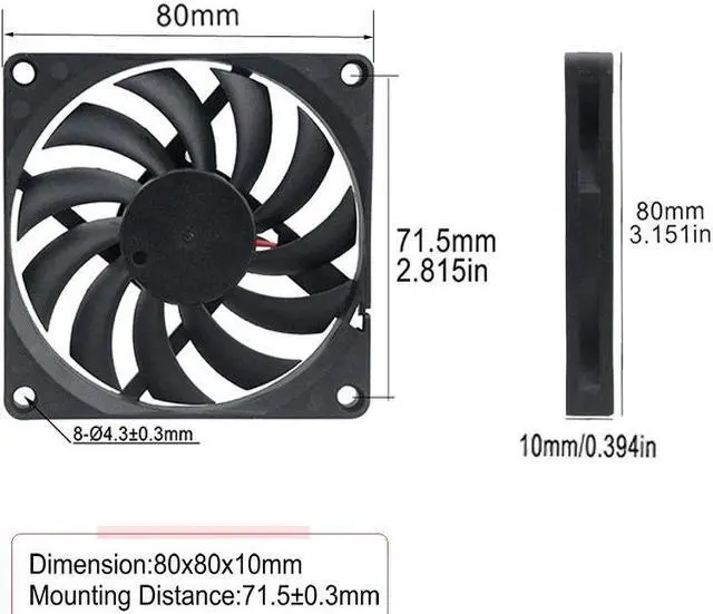 2 Pcs Cooler 80mm 5V 12V 24V 2 Pin Connector 8010 8cm Ball Bearing 80x80x10mm Brushless Cooling ...