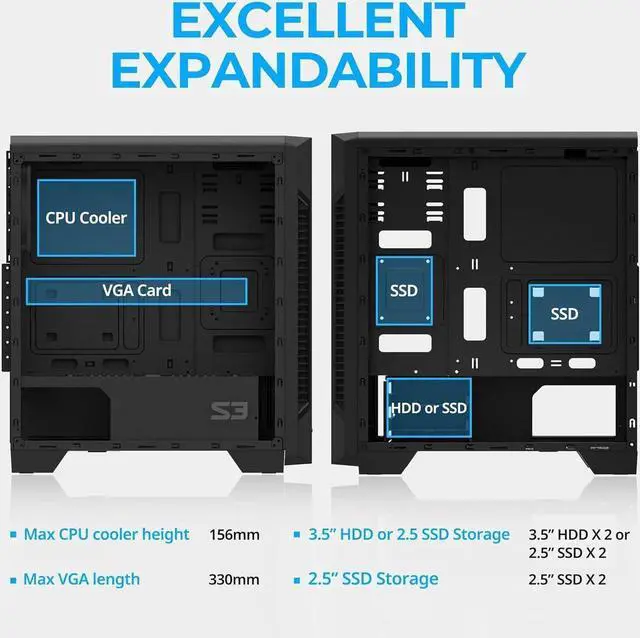 Refurbished: Zalman S3 ATX Mid Tower Desktop Computer PC Case, 3 x ...