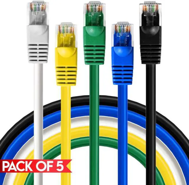 Cmple - [5 PACK] 3 Feet Cat5e Cable, Ethernet Patch Cord with RJ45 ...