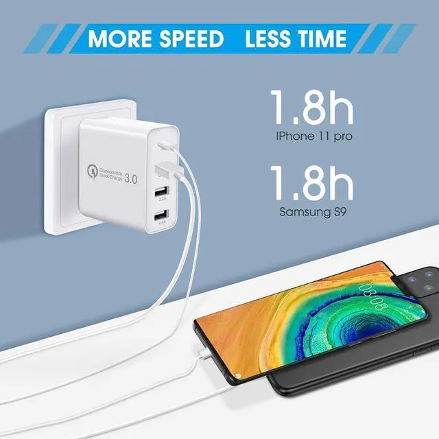 USB C Charger, 48W 4 Ports Fast Charging PD Wall Chargers Quick Charge ...