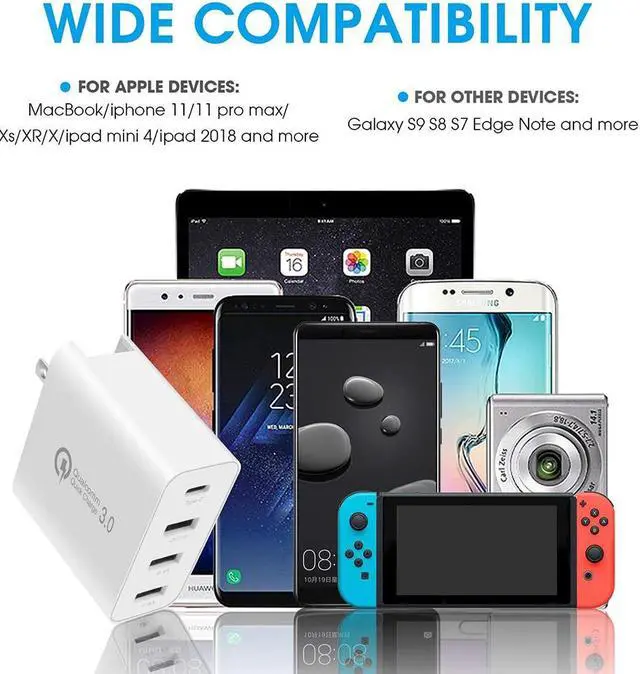 USB C Charger, 48W 4 Ports Fast Charging PD Wall Chargers Quick Charge ...