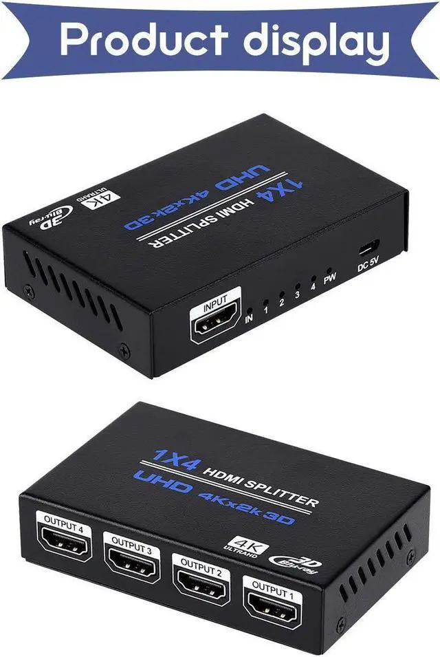 1x4 HDMI Splitter, 1 in 4 Out HDMI Splitter Audio Video Distributor Box ...