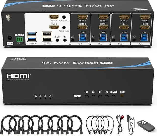 Real Seamless Switching USB 3.0 HDMI KVM Switch Dual Monitors 4 ...