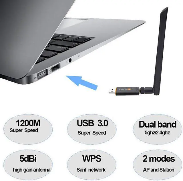 1200Mbps USB 3.0 Wireless Wifi Adapter Superspeed Network Card RTL8812 ...