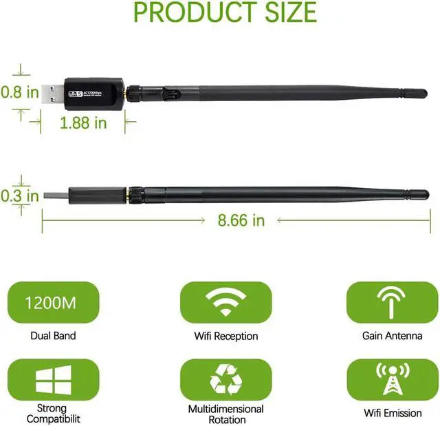 USB WiFi Adapter for PC,Ultra Fast AC1200Mbps WiFi Dongle,High Gain ...