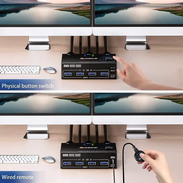USB 3.0 Dual Monitor KVM Switch HDMI 2 Port 4K @60Hz Simulation EDID ...