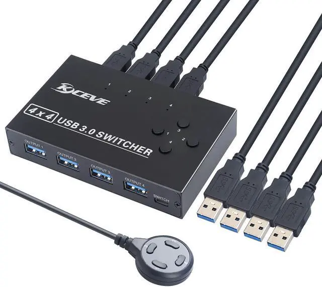 4 Port USB 3.0 Switch 4 in 4 Out, USB Switch Selector 4 Computer Sharing 4 USB Devices KVM ...