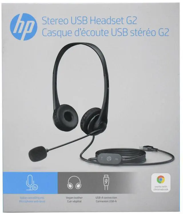 HP Stereo USB-A Headset G2 Wired Noise-Canceling Mic for PC Laptop ...