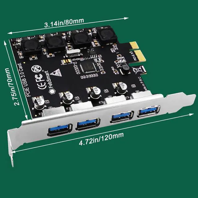 Jansicotek 4 Ports PCI-E to USB 3.0 Expansion Card, 5Gbps High Speed USB3.0 PCI-EX1 X4 X8 X16 ...