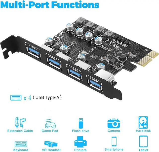 Jansicotek USB PCIE Card 4-Port USB 3.0-A PCI Express Expansion Card ...
