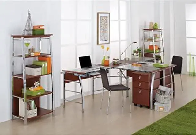Refurbished: Realspace Mezza 62" W L-Shaped Desk 620475 - Cherry/Chrome ...