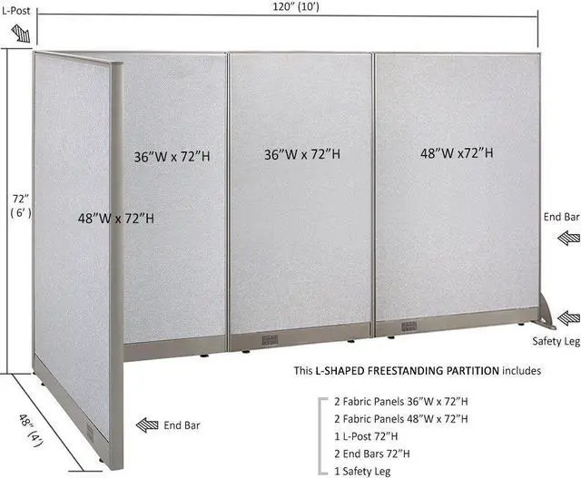 GOF L-Shaped Freestanding Wall Partition 48D x 120W x 72H / Office ...