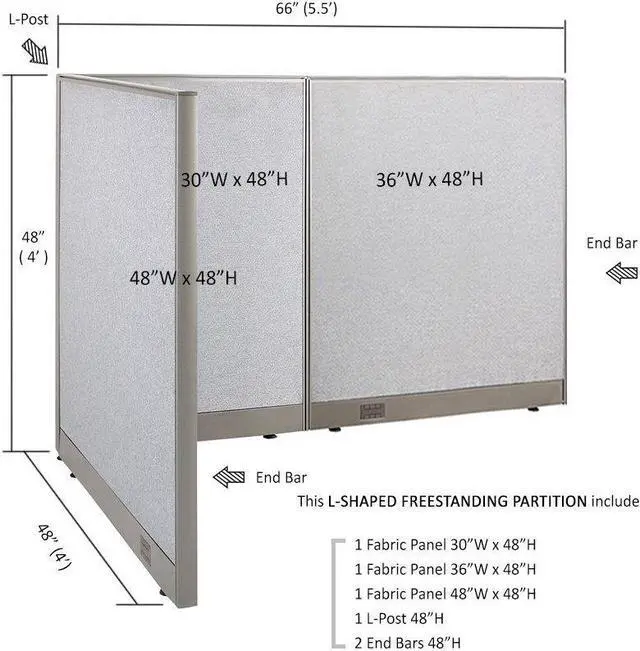 GOF L-Shaped Freestanding Wall Partition 48D x 66W x 48H / Office, Room ...