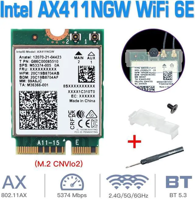 Fenvi Tri-Band WiFi 6E AX411 M.2 Cnvio2 WIFI6 For Intel AX411NGW 2.4Ghz ...
