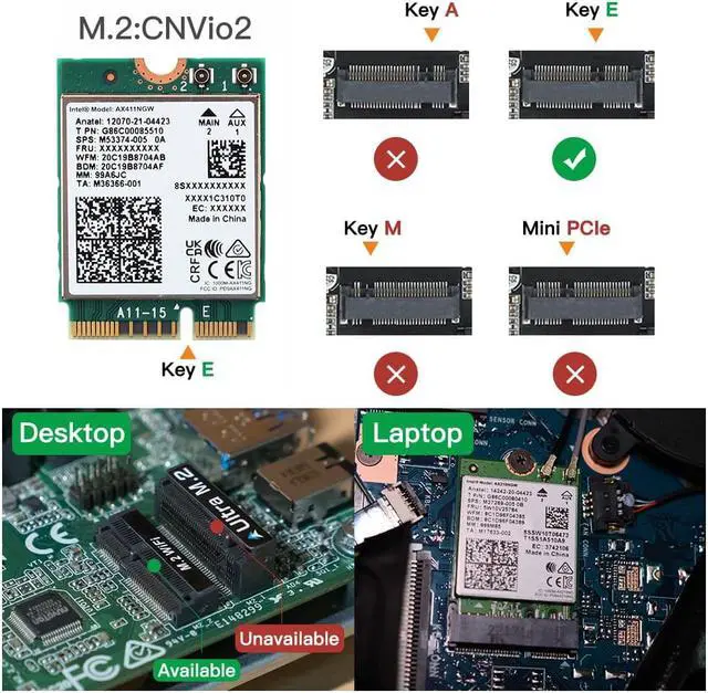 Fenvi Tri-Band WiFi 6E AX411 M.2 Cnvio2 WIFI6 For Intel AX411NGW 2.4Ghz ...