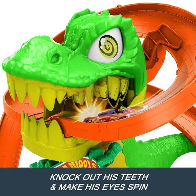 Mattel JBM73 Hot Wheels City T-Rex Blaze Battle Playset - Dinosaur ...
