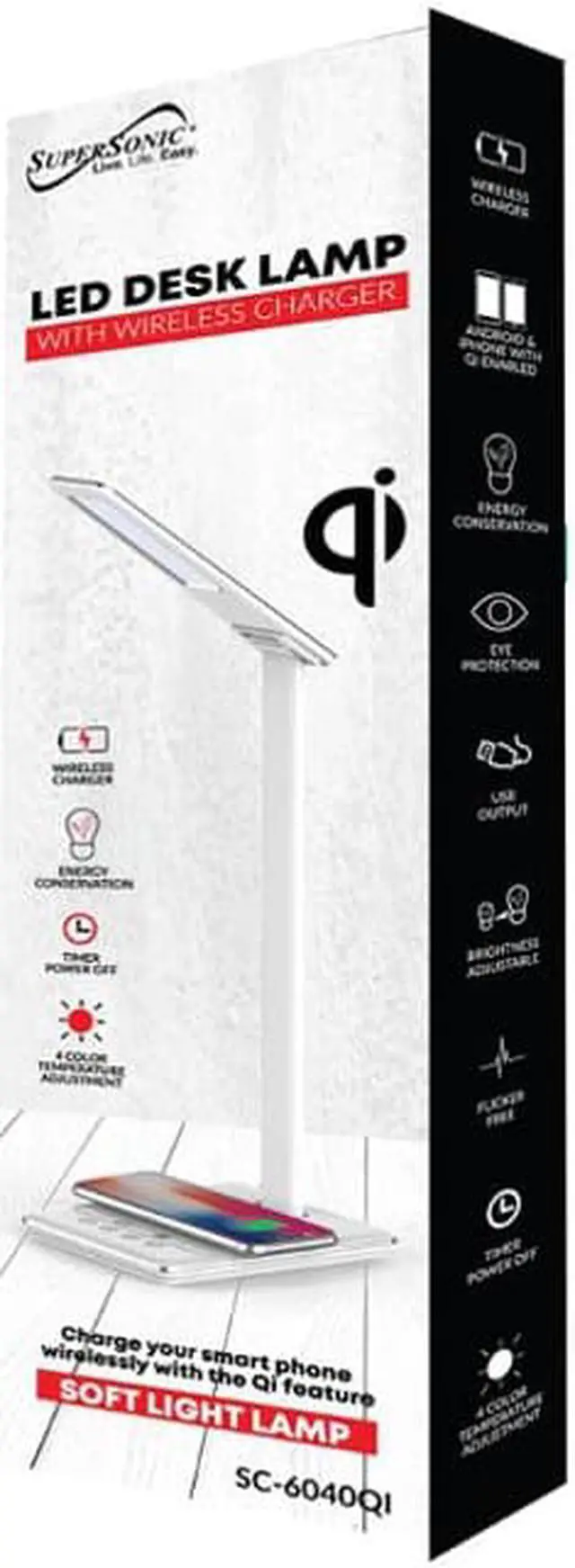 Supersonic LED Desk Lamp with Qi Wireless Charger for Mobile Phones (SC ...