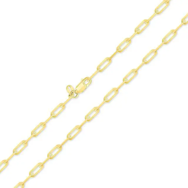 Solid 925 Sterling Silver 14K Gold plated Paperclip Necklace 4mm Wide, 24 Inch Long Paper Clip ...