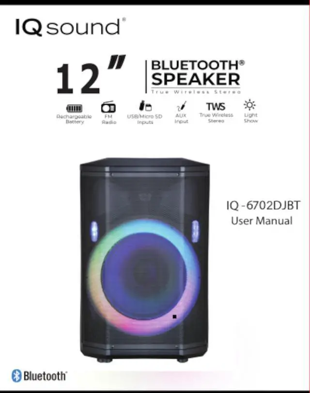 Supersonic 12 Portable Bluetooth Speaker IQ Sound IQ-6702DJBT TWS Light ...